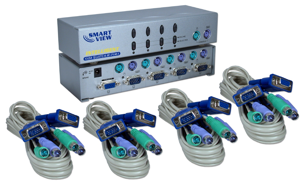 KVMS-14A - PS/2 4Port KVM with Audio Premium Autoswitch with Combo Cable
